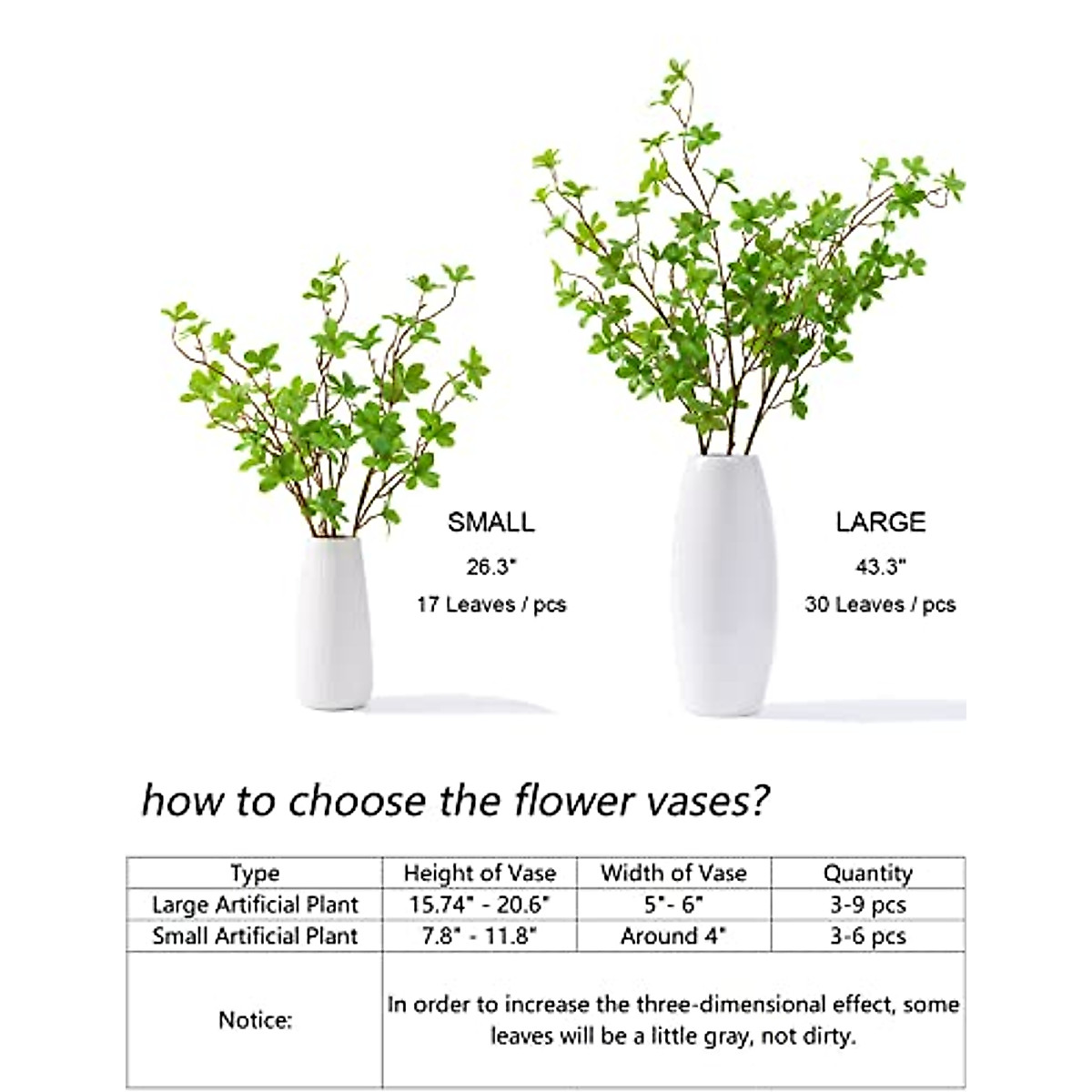 Heleze Artificial Greenery Stems Faux Branches with Leaves for Vase Fake Plants for Home Decor Indoor 26.3 Inch 3 PCS