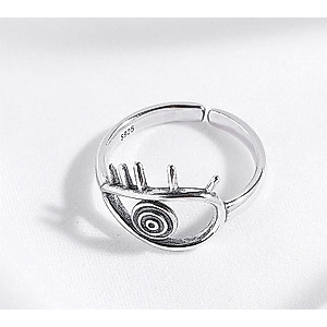 BOKIIWA Evil Eye Ring-925 Silver Open Cuff Adjustable Evil Eye Statement Love Lucky Protection Rings for Women Jewelry (Evil Eye Ring)