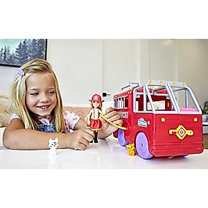 Barbie Chelsea Can Be Doll & Toy Fire Truck Playset with Blonde Small Doll, 2 Pets & 15+ Accessories, Open for Fire Station