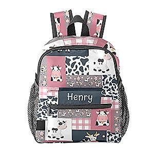 Grandkli Cow Print Plaid Personalized Kids Toddler Backpack for Boys Girls ,Custom Mini School Backpack Bags Kindergarten, 10 Inch(L) x 4 Inch(W) x 12 Inch(H)