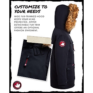 CANADA WEATHER GEAR Boys Winter Coat - Heavyweight Ski Jacket, Fur Trim Hood - Outerwear Parka (8-20), Size 10-12, Black