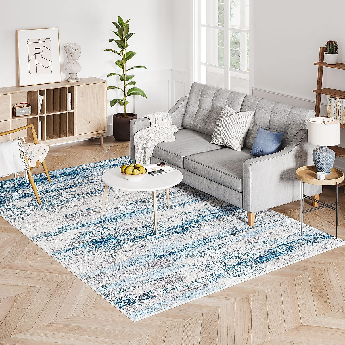 Dripex Abstract Contemporary Area Rugs, Coastal Blue 6x9 Soft Fluffy Rug Non-Shedding Bedroom Carpet for Living Room Kid/Laundry Room Kitchen, Washable Rugs Non-Slip & Sturdy Floor Mats for Home