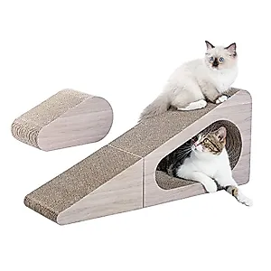 PAWZ Road Cat Scratching Post, 2 in 1 Large 28.3" Corrugated Cat Scratcher Three Sided Use Scratching Pad with Balls for Indoor Cats and Kittens