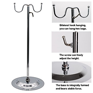 GGOUPTY Handbag Display Stand Adjustable Height Metal Purse Holder 2 PCS Double Hook Purse Hanging Rack Jewelry Metal Stand for Display
