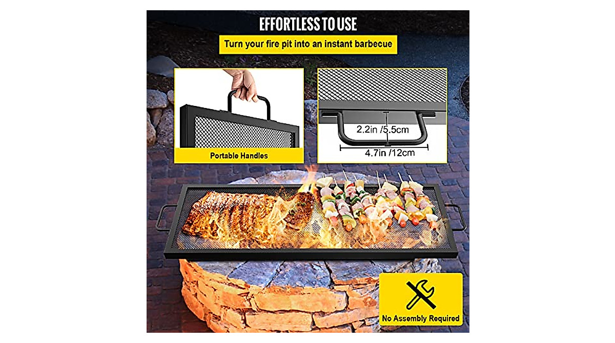 VEVOR Rectangle Fire Pit Grate, X-Marks Rectangle Grill Grate, Black ...