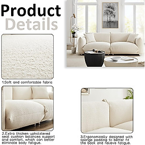 Hison Lambswool 2 Seat Cushion Couch 87'' Comfy Couch for Living Room Lambswool Sofa with 2 Pillows (White)