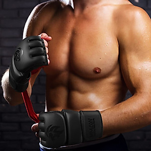 WAMM Sports MMA Gloves - for Men & Women - MAXForce EVE Anti-Injury Shock Absorb Boxing Gloves - POWERFlex Kickboxing Gloves - Half Finger, Open Palm for Muay, Sparring, Punching Bag (Large/X-Large)