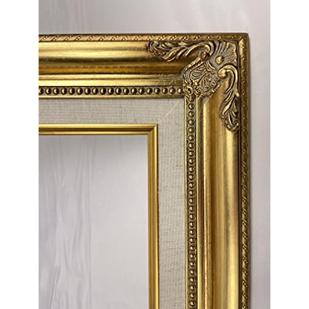 TP Picture Frame (No Glass and Backing)- Classic Gold Ornate Wood/Gesso with Linen Liner- Antique Style, Baroque, Vintage Look (16x20)