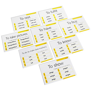200 German Verb Conjugation Present Tense Flash Cards - Full Examples in Both German and English