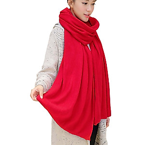 Wander Agio Womens Warm Long Shawl Winter Upset Large Scarf Pure Color Red