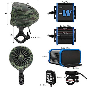GoHawk TJ4-W Camo Green Waterproof Amplifier 4" Full Range Bluetooth Motorcycle Stereo Speakers 1 to 1.25 in. Handlebar Mount Audio Amp System Harley Touring Cruiser ATV 4-Wheeler, USB, AUX, FM Radio