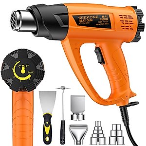 SEEKONE Heat Gun 1800W Heavy Duty Hot Air Gun Kit Variable Temp Control with 2-Temp Settings 7 Accessories 140℉-1112℉（60℃- 600℃）with Overheat Protection for Crafts, Shrinking PVC, Stripping Paint