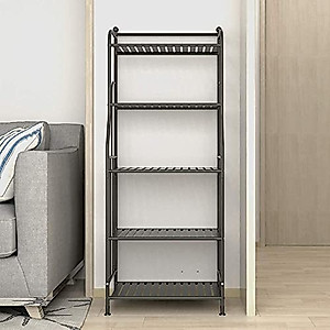 GHQME 5 Tier Metal Standing Shelf Space Saver, Storage Tower Rack for Kitchen Bathroom, Storage Shelving Unit Organizer, Outdoor Flower Stand (Black, 5-Tier)
