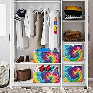 xigua Tie Dye Cube Storage Bin Large Collapsible Storage Box Canvas Storage Basket for Home,Office,Books,Nursery,Kid's Toys,Closet
