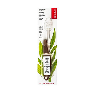 RADIUS Toothbrush Source Floss Brush BPA Free & ADA Accepted Improve Gum Health & Reduce Gum Issues - Super Soft - Wood - Pack of 1