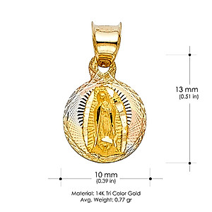 Ioka 14K Tri Color Gold Diamond Cut Our Lady of Guadalupe Stamp Charm Pendant with 1.5mm Valentino Chain Necklace - 20"