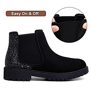 Harvest Land Girl Boots Kids Ankle Boots Warm Side Zipper Boots Low heel Short Booties Winter Snow Boots Anti-Slip Outdoor Shoes for Little Kids/Big Kids Black Size 2