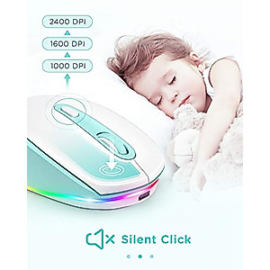 seenda Bluetooth Mouse - Light Up Rechargeable Wireless Mouse (Bluetooth 3.0/5.0+USB) for Computer. Ultra Quiet Multi-Device Mouse for Notebook, Kids' Chromebook, Macs, and Windows - Mint Green