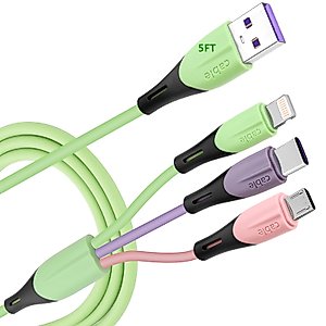 Multi Charging Cable 2Pack 5FT, 3 in 1 5A Multiple USB Fast Charger Cord Adapter with Lightning/Type C/Micro USB Port Connectors, for iPhone 14 13/Samsung Galaxy/Pixel/Phones/Tablets and More