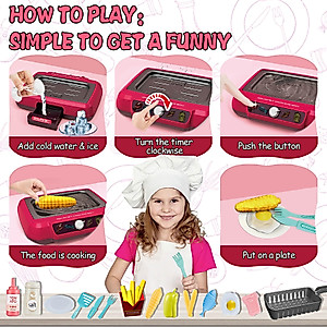 Cewuky Kids Play Kitchen Accessories Toy Set, Toddler Fryer Toy Kitchen, Camping Cooking Playset with Color Changing Play Food, Kids Kitchen Playset with Sound & Light, Kids Toys for Ages 3-5 5-7