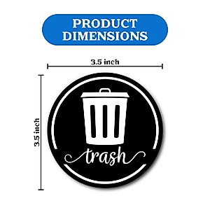Black Trash Recycle Magnets for Kitchen Trash Can and Recycle Bin, Farmhouse Garbage Can Logo Symbol Magnet, 3.5 Inch Recycle Sticker for Trash Can with 4 Adhesive Stickers, Made in USA, Black 2 Pack