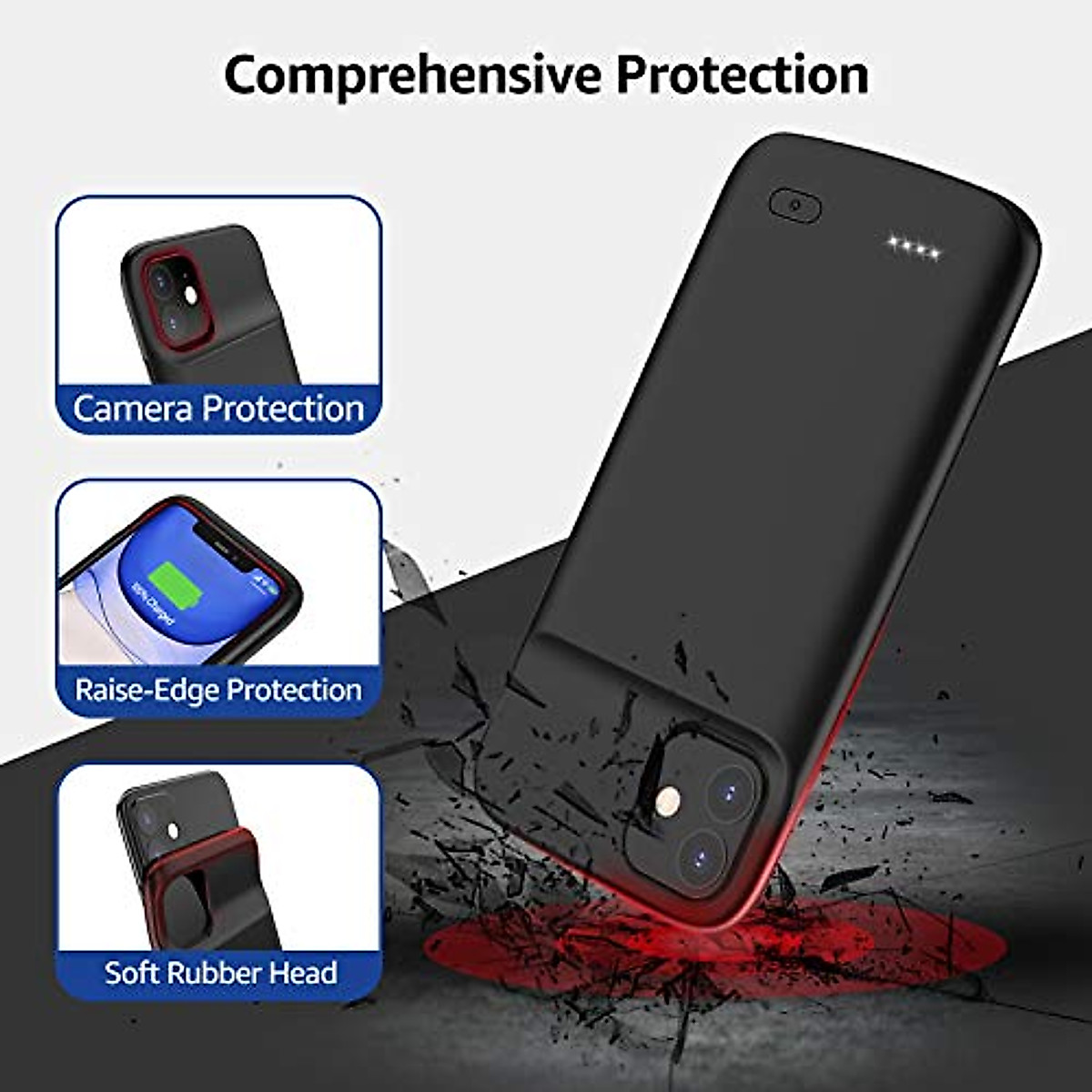OMEETIE Battery Case for iPhone 11, 5000mAh Slim Portable Protective Charging Case Rechargeable Battery Charger Case Only for iPhone 11 (6.1 inch) (Compatible with Earphones) - Black