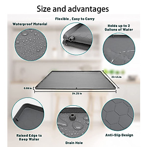Under Sink Mat, Under the Sink Mat Waterproof, Flexible Waterproof Silicone Under Sink Liner Drip Tray with Drain Hole for Kitchen, Bathroom Cabinets(34" x 22")