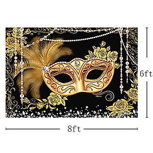 MEHOFOND Masquerade Ball Backdrop Black Gold Masquerade Party Photography Background Mardi Gras Carnival Costume Party Decorations Sweet 16 Dress-Up Banner Supplies Photo Studio Props 8x6ft