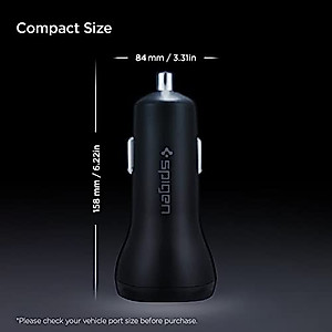 Spigen USB C Car Charger, 45W Dual Port Car Charger Fast Charge (PD Charging 27W + Quick Charge 18W) Type C Car Adapter for iPhone 13 Pro Max 13 Mini 12 11 iPad Galaxy S21 Ultra S20 FE Note 20 Plus