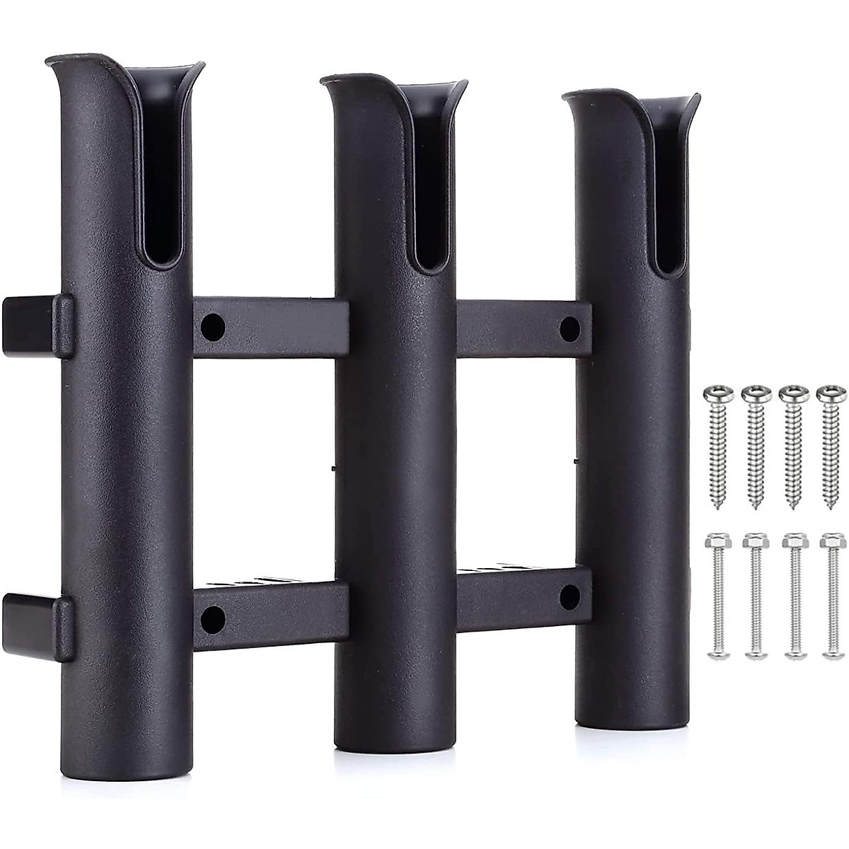 BigTron Fishing Rod Holder Bracket, Tube 3 Rod Rack, Fishing Rod for Boat Kayak Garage Storage or Truck with Screws Side-Mount (Black) (3)