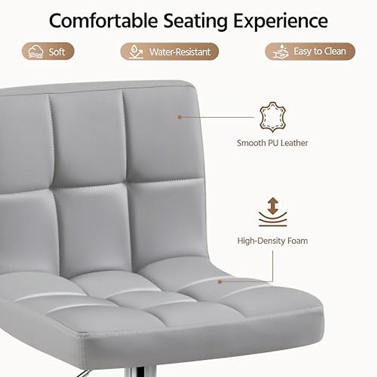 Yaheetech Bar Stools Set of 4, PU Leather Adjustable Barstools, Modern Counter Stools with Back and Footrest, Counter Height Barstools for Bar, Kitchen, Dining Room, Light Gray