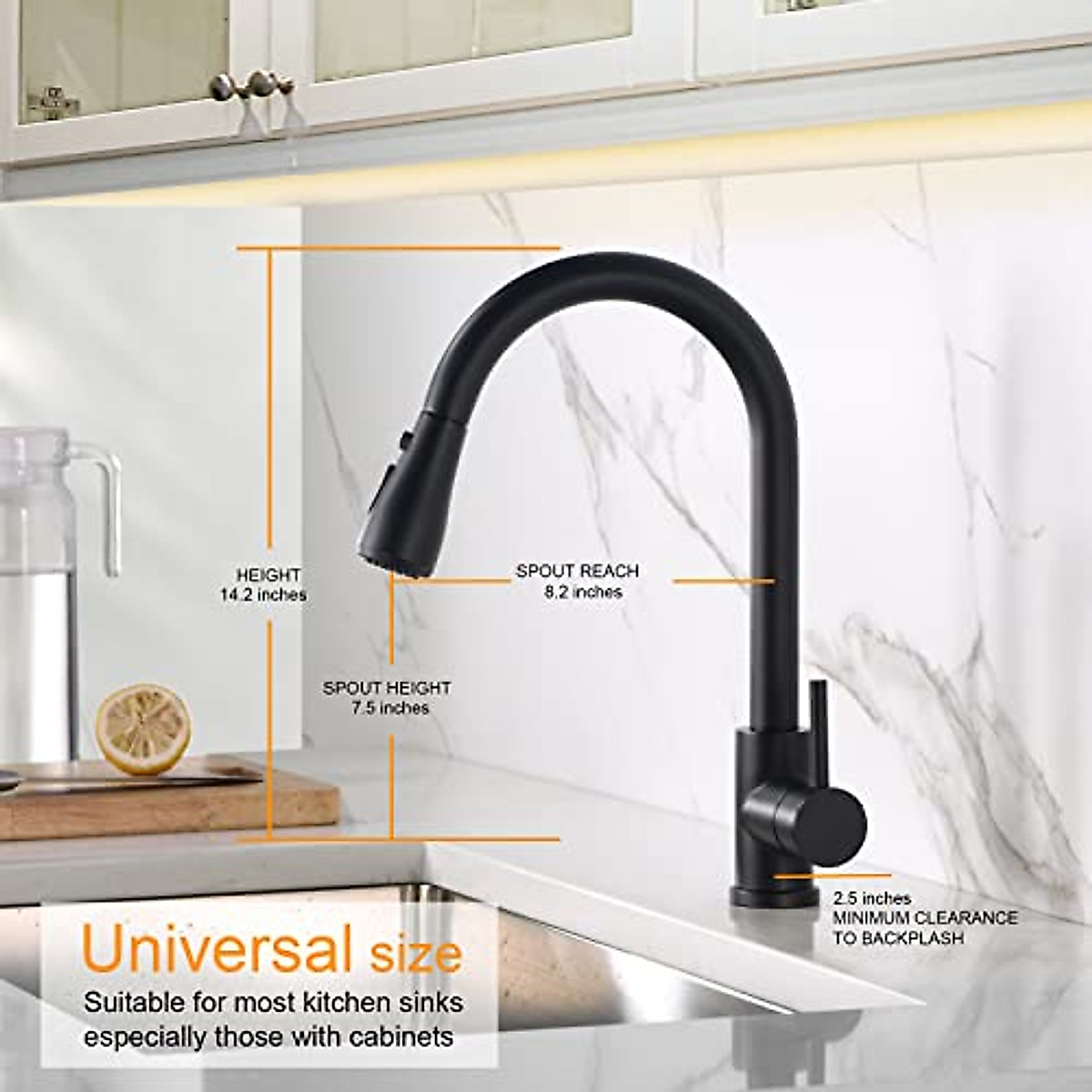Sink Faucet, Black Kitchen Faucet with Pull Down Sprayer VFAUOSIT Commercial Stainless Steel Laundry Single Handle Pull Out Kitchen Faucets Matte Black, Grifo para Fregaderos de Cocina