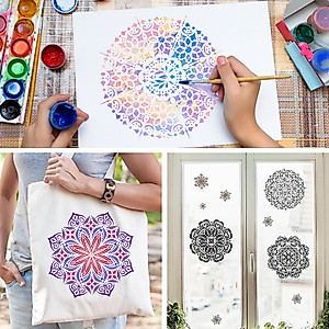 9 Pack 12x12 inches Mandala Stencils for Painting on Wood, Floor, Tile Fabric, Resuable Furniture Stencils Painting Template