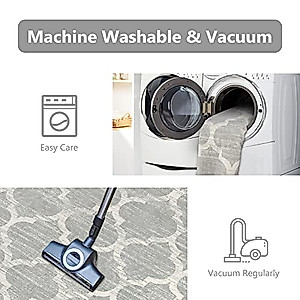 Lahome Moroccan Machine Washable Rug - 5x7 Area Rugs for Living Room Non-Slip Throw Large Grey Rugs for Bedroom Modern Trellis Carpet for Entryway Office Kitchen Dining Room Rug Decor (5'x7', Gray)