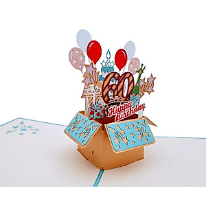 iGifts And Cards Happy 60th Blue Birthday Party Box 3D Pop Up Greeting Card – Sixty, Awesome, Balloons, Presents, Unique, Celebration, Feliz Cumpleaños, Fun