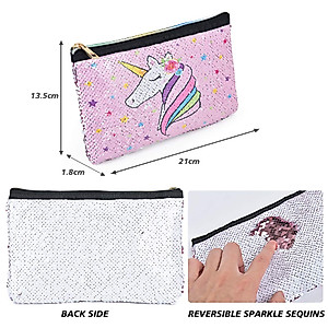 WERNNSAI Makeup Bag - Reversible Sequin Cosmetic Bag Sparkly Pink Zipper Vanity Toiletry Bag Pouch Purse for Girls Women Travel Birthday Christmas Gift