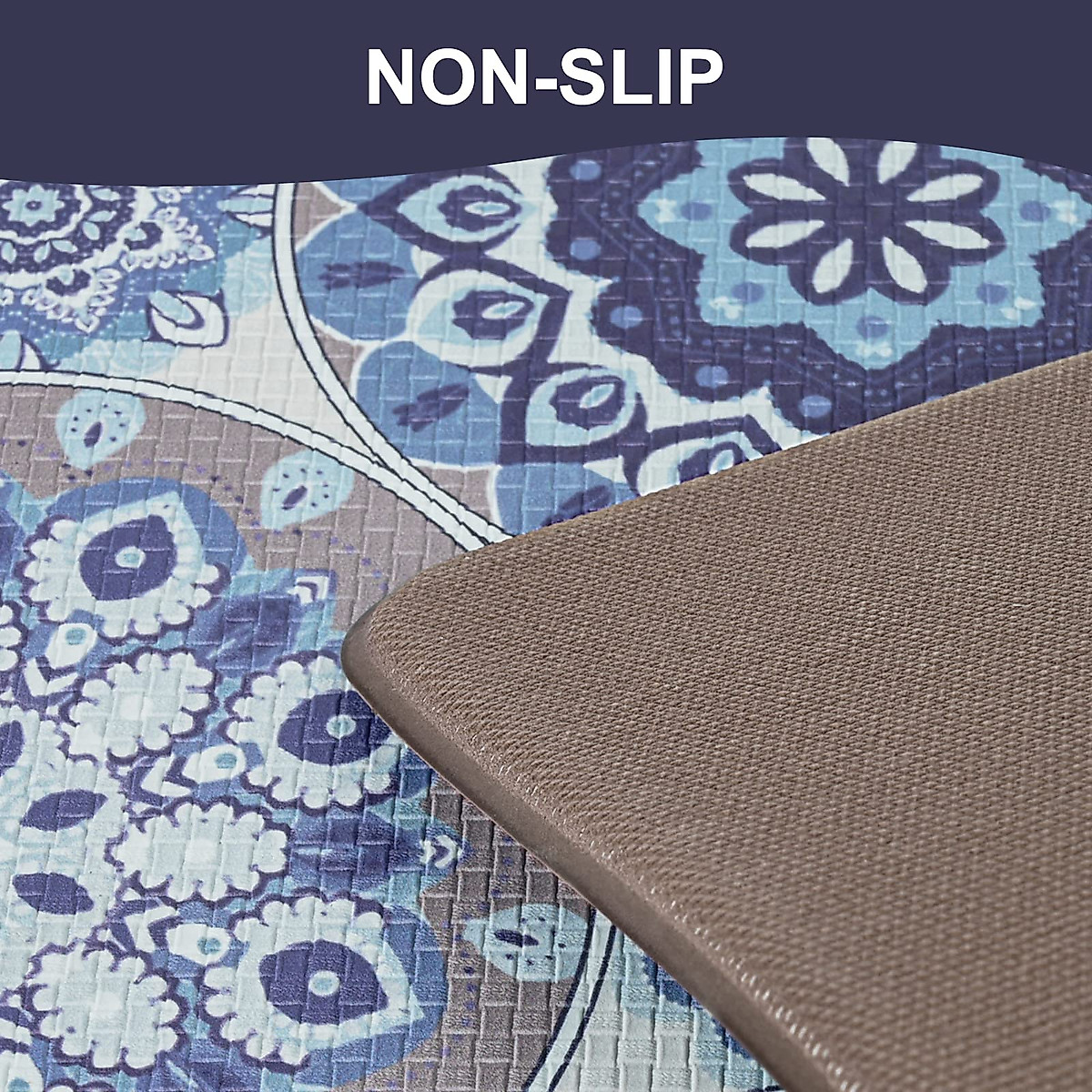 ASPMIZ Kitchen Mats Sets 2 Piece, Memory Foam Kitchen Rugs and Mats Non Slip Washable, Farmhouse Anti Fatigue Kitchen Mat and Runner Set, Blue Cushioned Floor Comfort Mat, 17'' x 47'' + 17'' x 30''