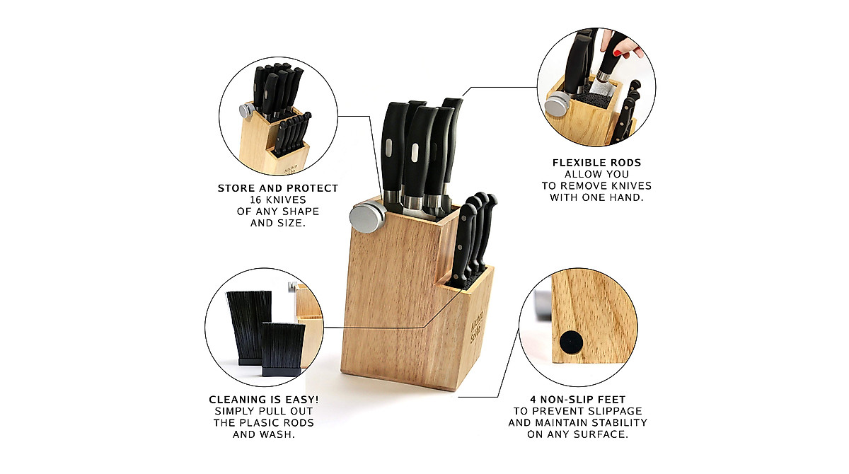 Bamboo Universal Knife Block - Built-in Sharpeners & Storage
