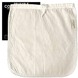 (1-Pack, Large 12in x 12in) Organic Cotton Cold Brew Coffee Bag - Designed in California - Reusable Coffee Filter with EasyOpen Drawstring Cold Brew Maker for Pitchers, Mason Jars, & Toddy Systems