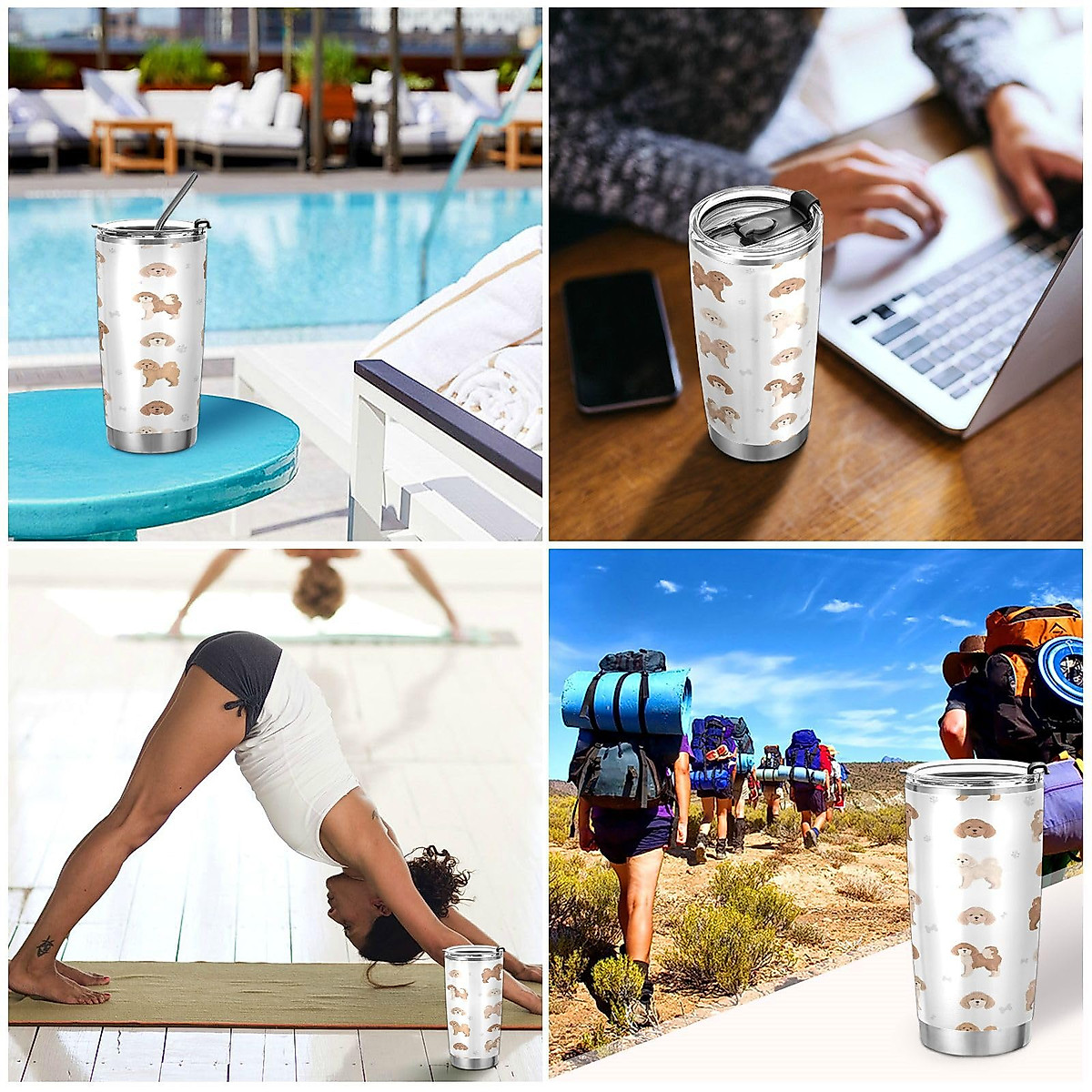 Bichpoo Bichon Frise Dog Pup Tumbler Stainless Steel Insulated Cup Travel Mug for Coffee Double Wall Vacuum Thermos with Straw and Lid 11oz