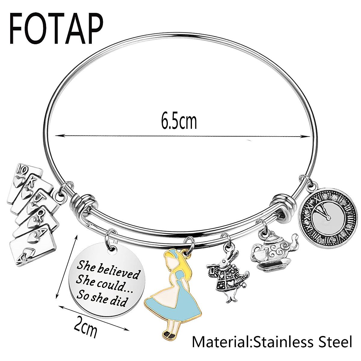 FOTAP Alice Bracelet She Believed She Could So She Did Inspirational Encouragement Bracelet Alice Fans Gifts Alice Gift (Alice SB)