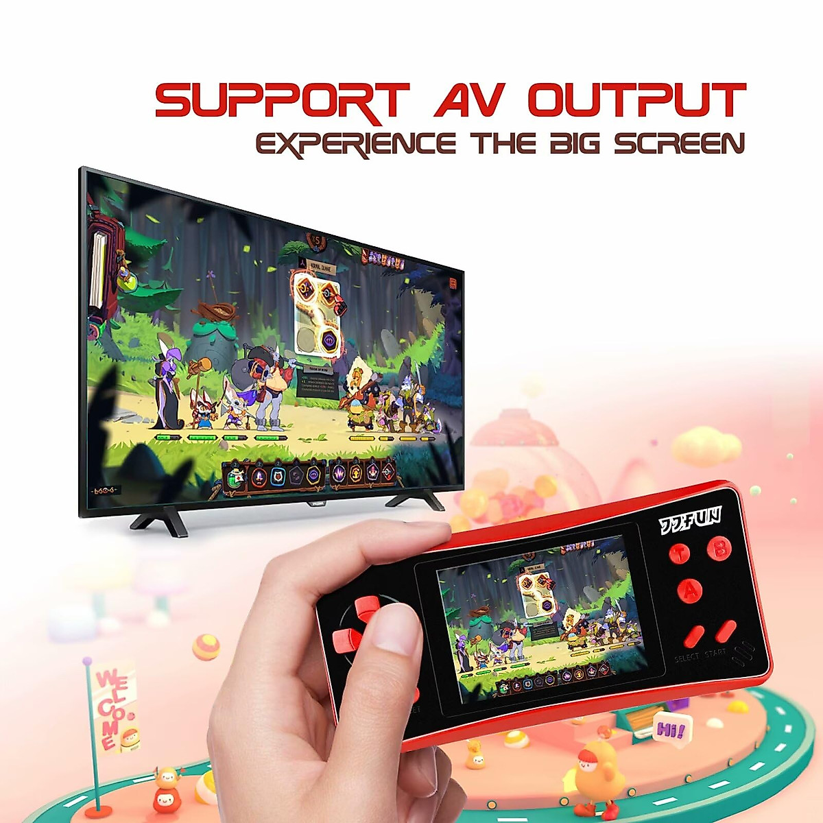 HigoKids Electronic Handheld Games for Kids 3.2" Large Screen Built-in 218 Classic Retro Video Games USB Rechargeable Arcade Gaming Player System Best Road Trip Partner for Boys（Red）