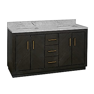 Kitchen Bath Collection Peyton 60-inch Double Bathroom Vanity (Carrara/Dark Oak): Includes Dark Oak Cabinet with Stunning Carrara Marble Countertop and White Ceramic Sinks
