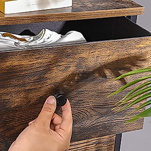 SONGMICS Dresser for Bedroom, Fabric Dresser with 4 Drawers, Wooden Top and Front, Metal Frame, Small Chest of Drawers, Rustic Brown and Black ULGS04H, 17.7 x 11.8 x 35.2 Inches