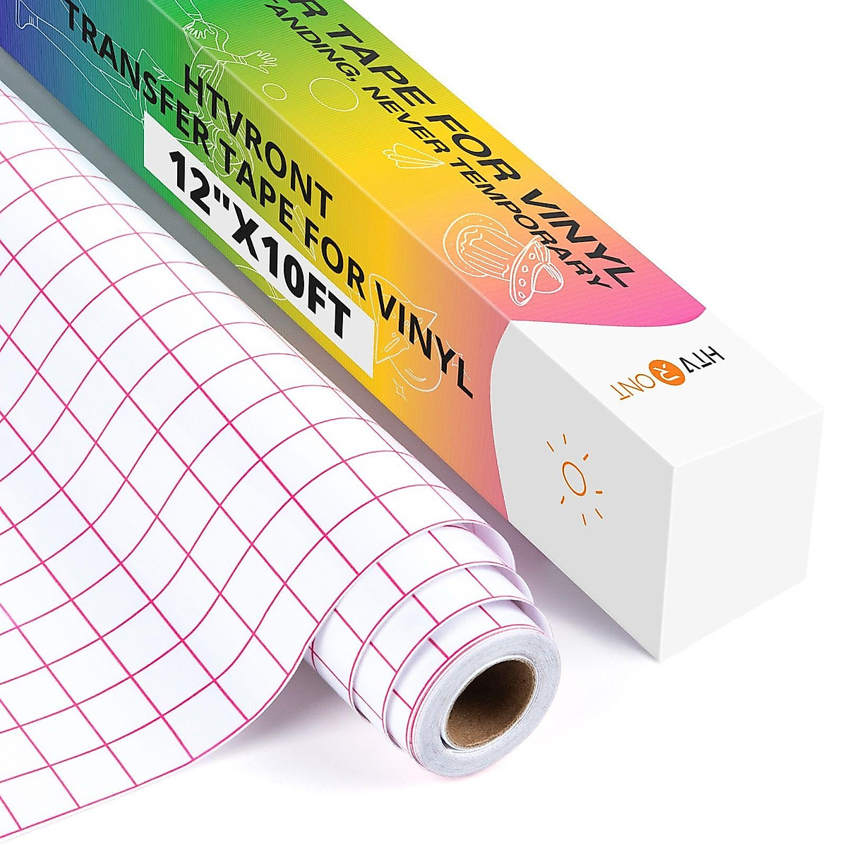 Transfer Tape for Vinyl - 12" x 10 FT w/Red Alignment Grid Clear Transfer Paper for Adhesive Vinyl - Medium Tack Vinyl Transfer Tape for for Decals Signs Windows Stickers