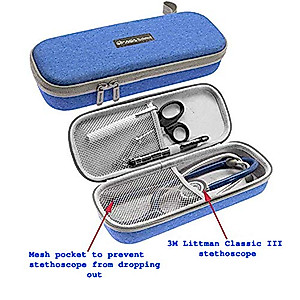 ASA TECHMED Semi Hard Stethoscope Carry Case, fits 3M Littmann Stethoscope and Other Accessories (Blue)