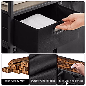 Unovivy Double Laundry Hamper with Drawer, Laundry Basket with 2 Removable Laundry Sorter Bags, Oxford Fabric, Metal Frame, Clothes Hamper for Bathroom, Dorm, Laundry Room (Rustic Brown)