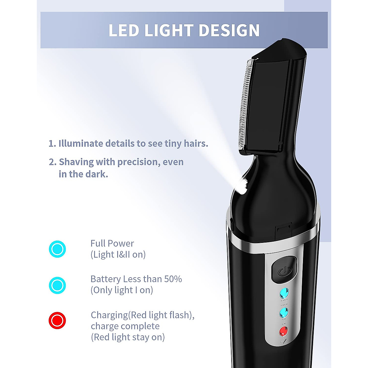 Dapsang Eyebrow Trimmer, Electric Eyebrow Razor for Women Men, Rechargeable Painless LED Light Facial Hair Shaver Remover with Rinseable Blade for Face Lips Neck Leg