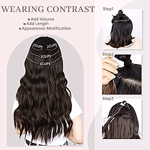 Sué Exquisite Dark Brown Hair Extensions Clip in Long Synthetic Hair Extensions 20 inches Thick Hairpieces for Women