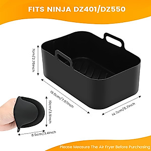 10QT Air Fryer Silicone Liners, 2pcs Rectangular Silicone Airfryer Basket with Heat Proof Gloves, Reusable Air Fryer Accessories for Ninja Dual Zone DZ401/DZ550
